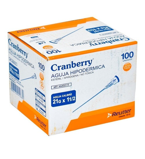 Aguja Hipodermica 21G X 1 1/2 Cranberry - 100 unidades