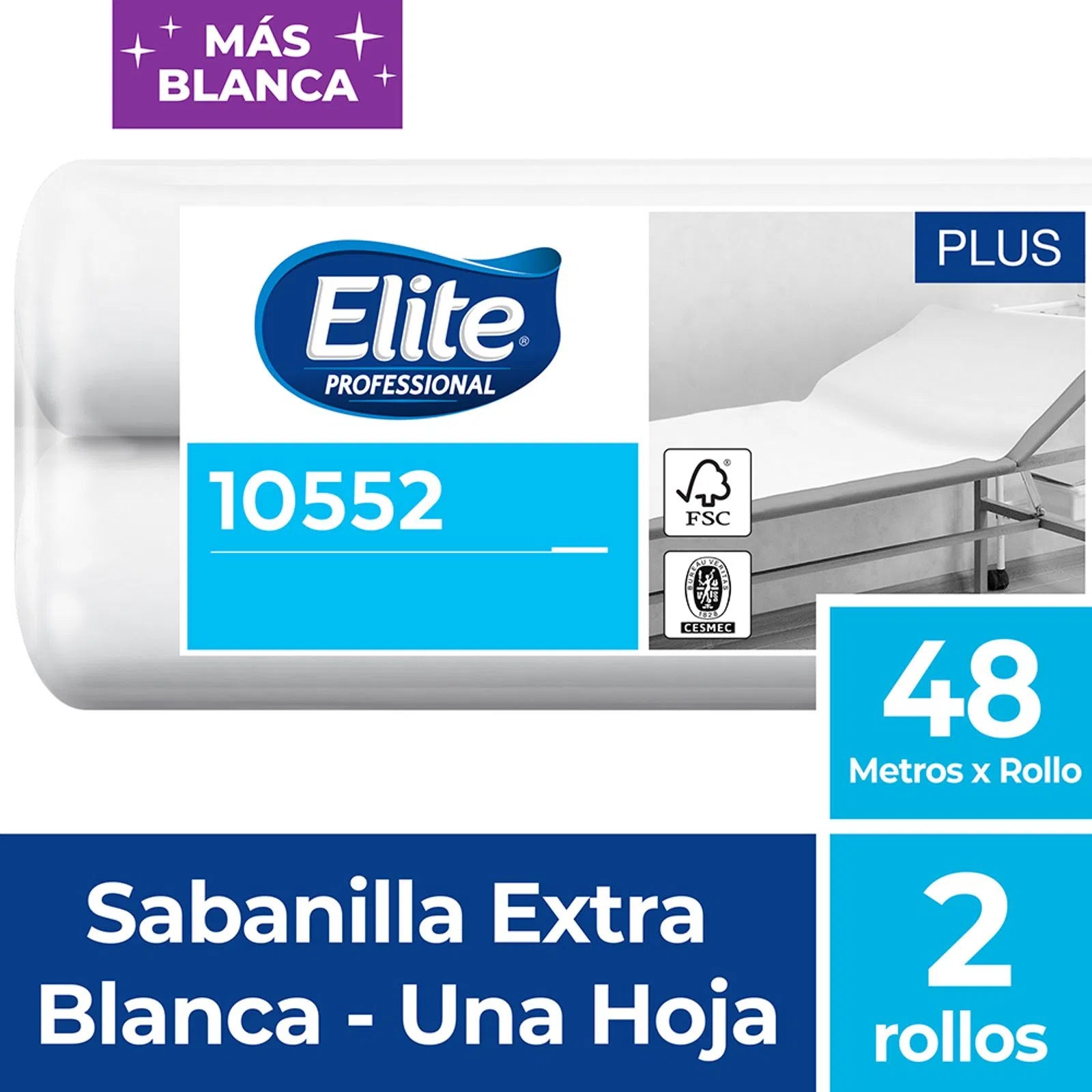 Sabanilla Plus Una Hoja - 2 Rollos x 48 Metros - Elite