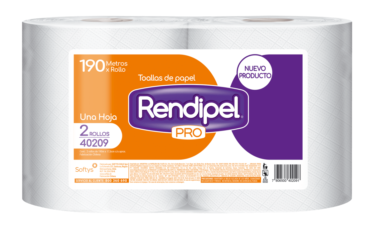 Toalla Rendipel Pro - 2 Rollos de 190 metros